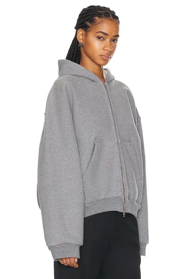 Balenciaga Boxy Zip Up Hoodie In Grey - Heather Grey & White